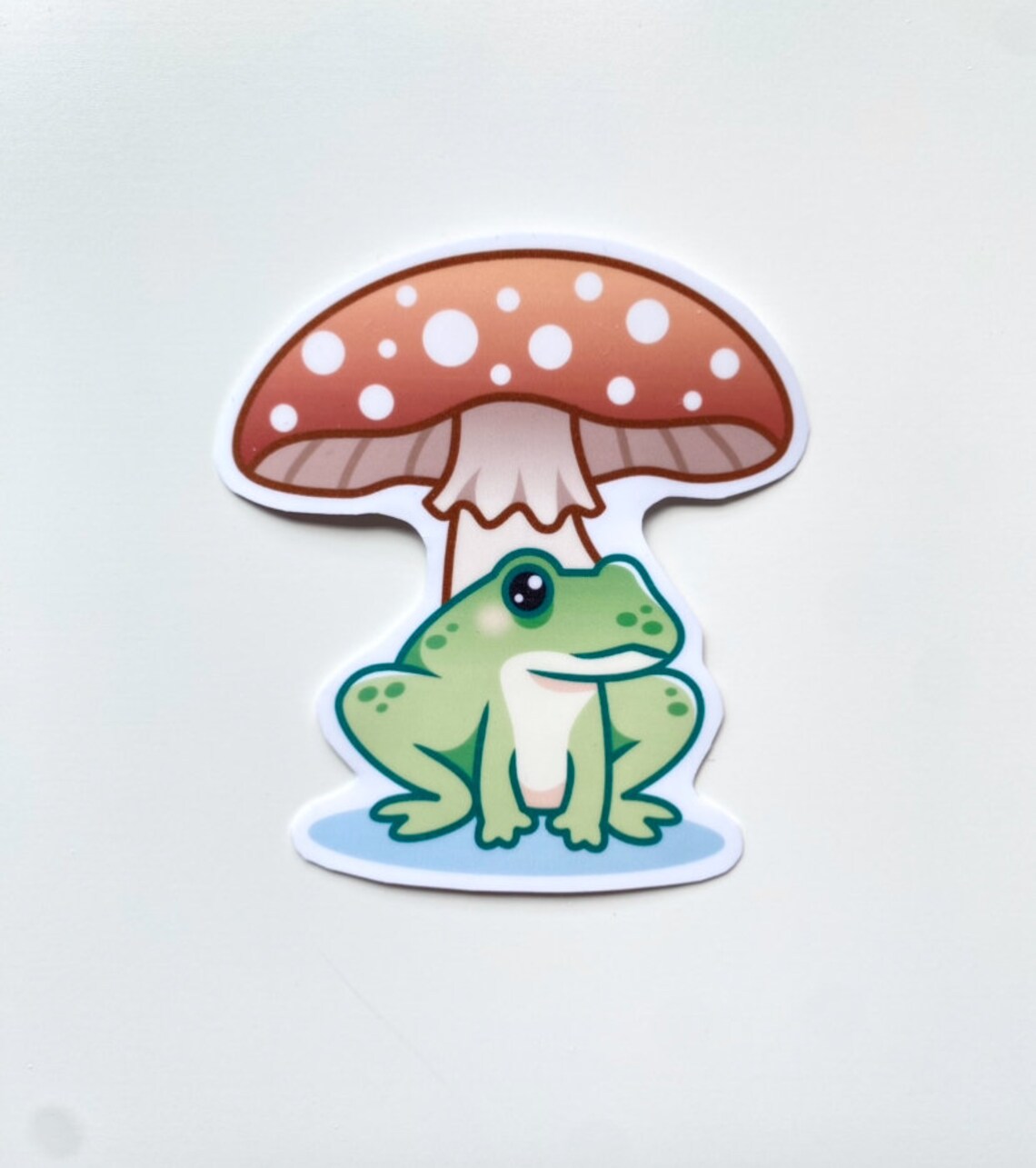 Frog Sticker Vinyl Glossy Mushroom Leaf Laptop Decal Green Red Froggie ...