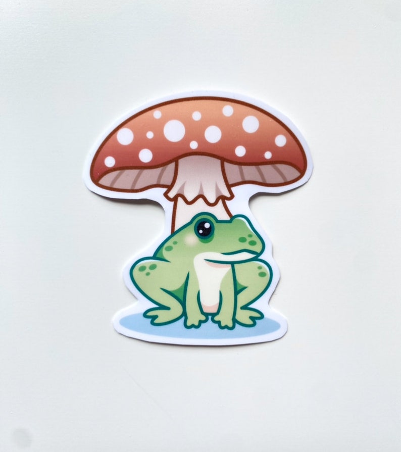 Frog Sticker Vinyl Glossy Mushroom Leaf Laptop Decal Green Red Froggie ...