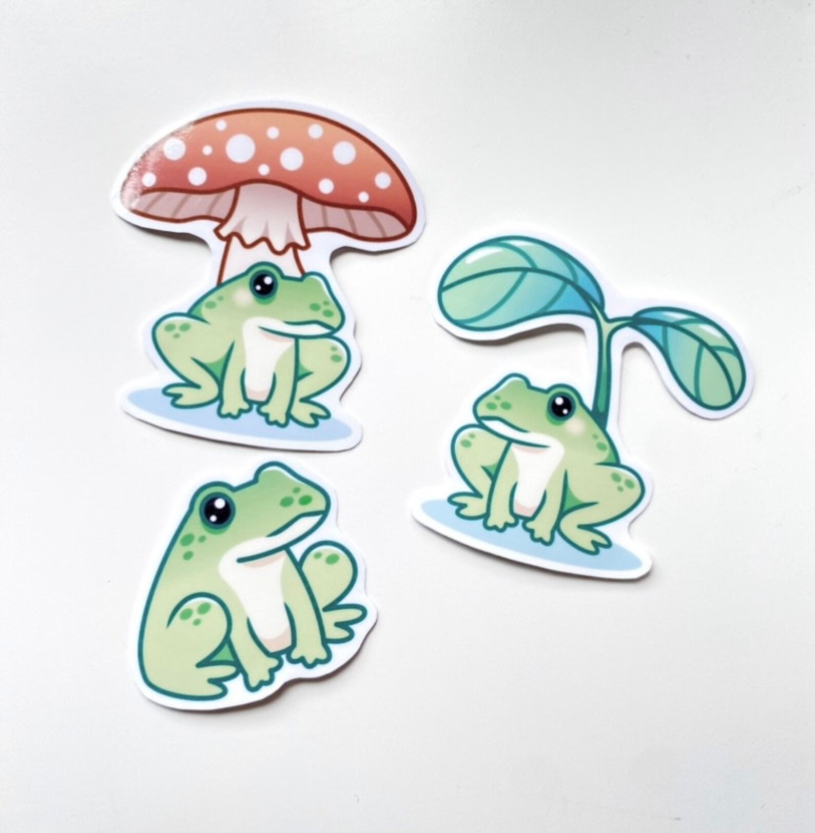 Frog Sticker Vinyl Glossy Mushroom Leaf Laptop Decal Green Red Froggie ...