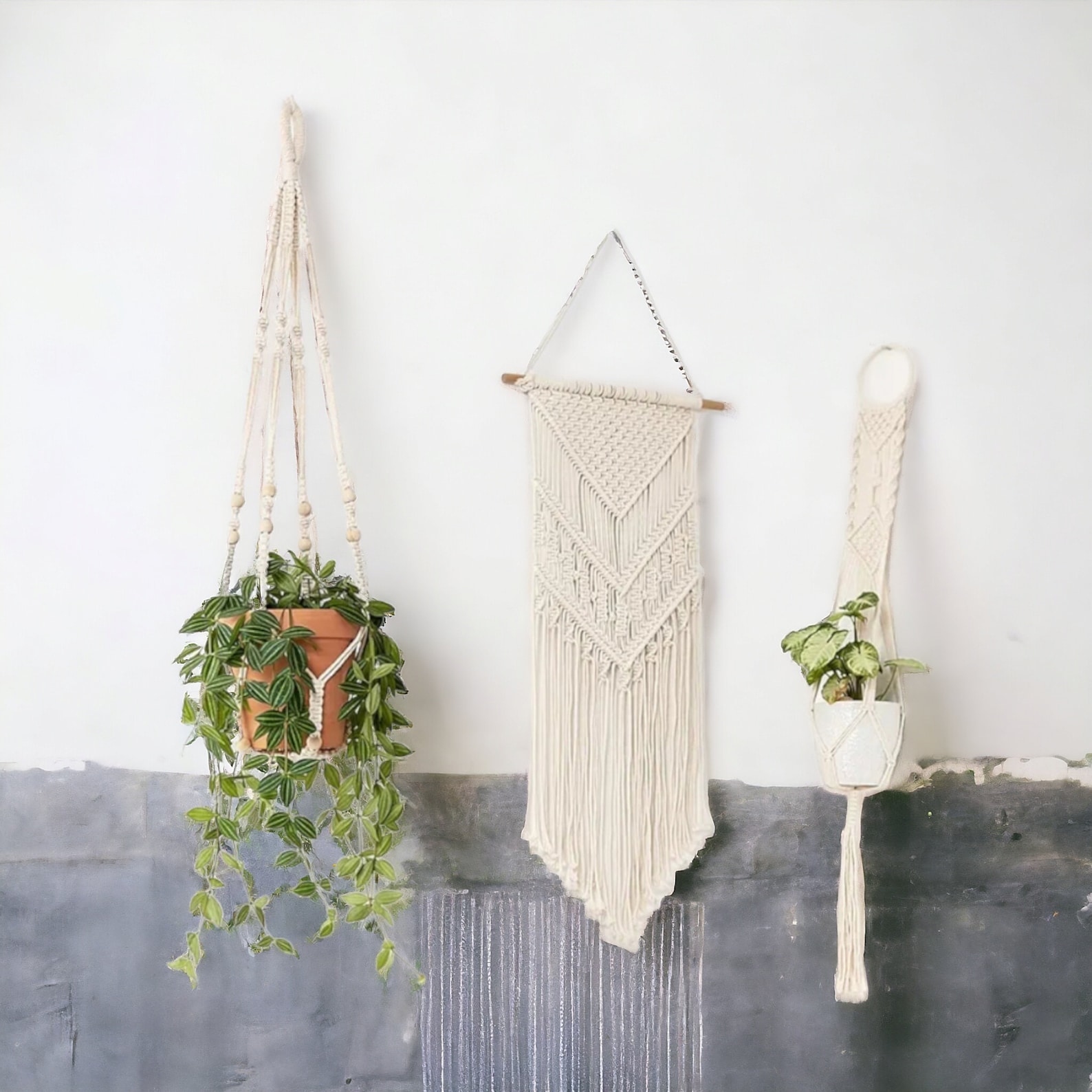Elegant Macrame Plant Hanger With Wood Beads - Boho Indoor Outdoor ...