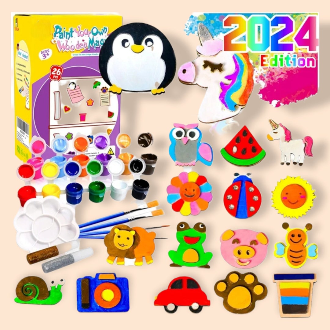 DIY Wooden Magnet Painting Kit - Craft Art Set for Kids Ages 4-8 ...