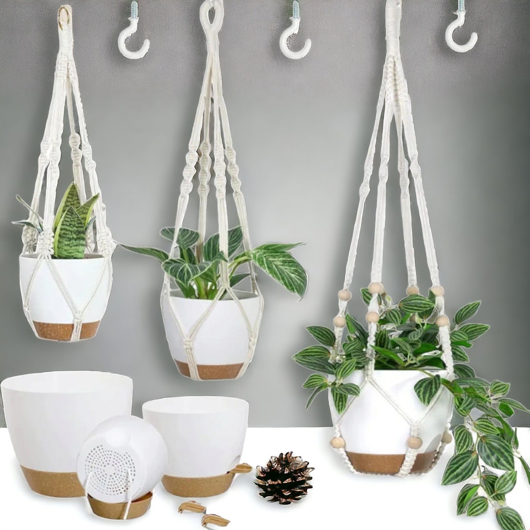 Boho Macrame Plant Hangers Set - 3 Sizes, Self-watering Hanging ...