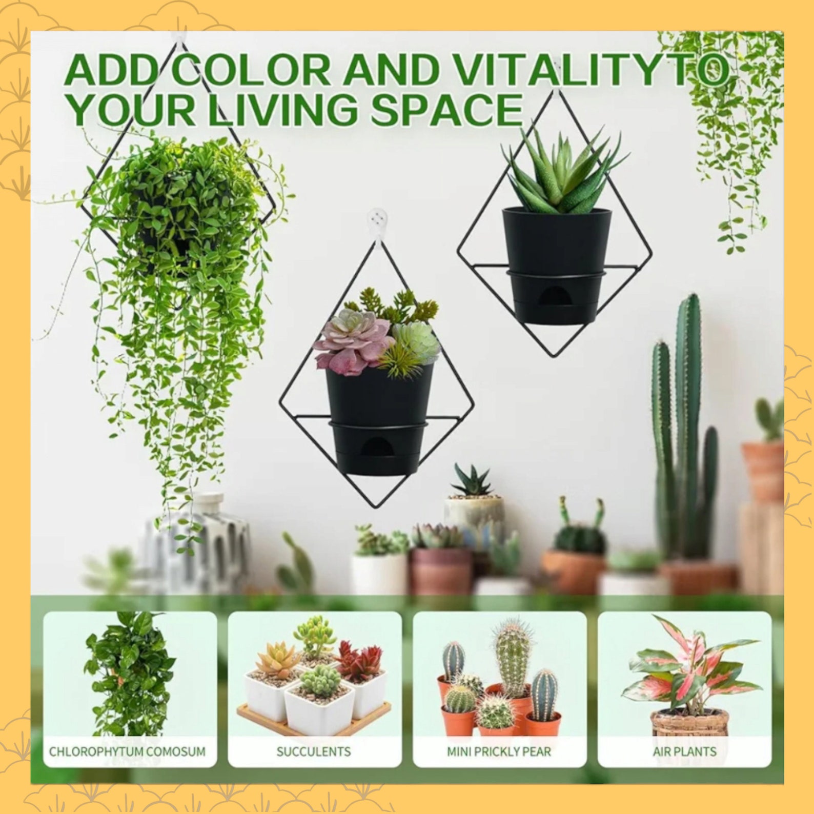 3 Sets of Geometric Self-watering Wall Planters | Indoor Hanging ...
