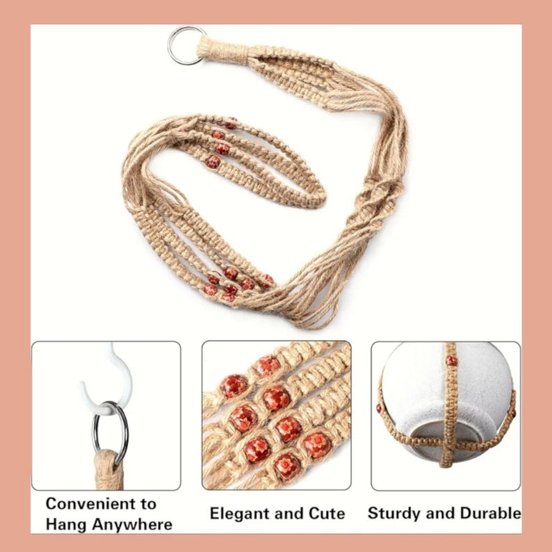 Set of 2 Macrame Plant Hangers With 4 Hooks - 35 Inch Hanging Planters ...