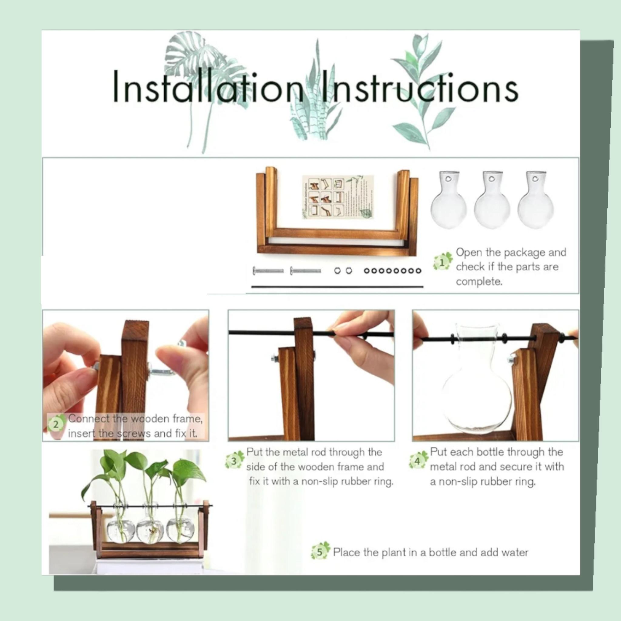 Hydroponic Plant Terrarium With Wooden Stand – 3 Bulb Glass Vase With ...