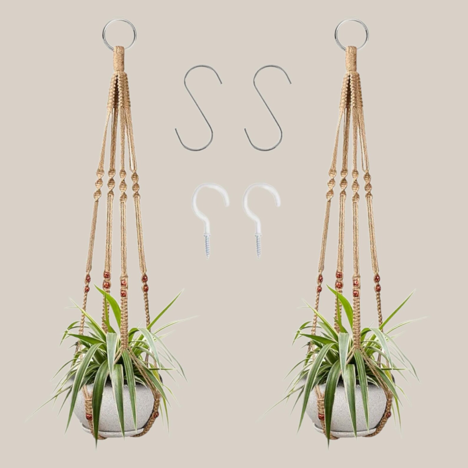 Set of 2 Macrame Plant Hangers With 4 Hooks - 35 Inch Hanging Planters ...