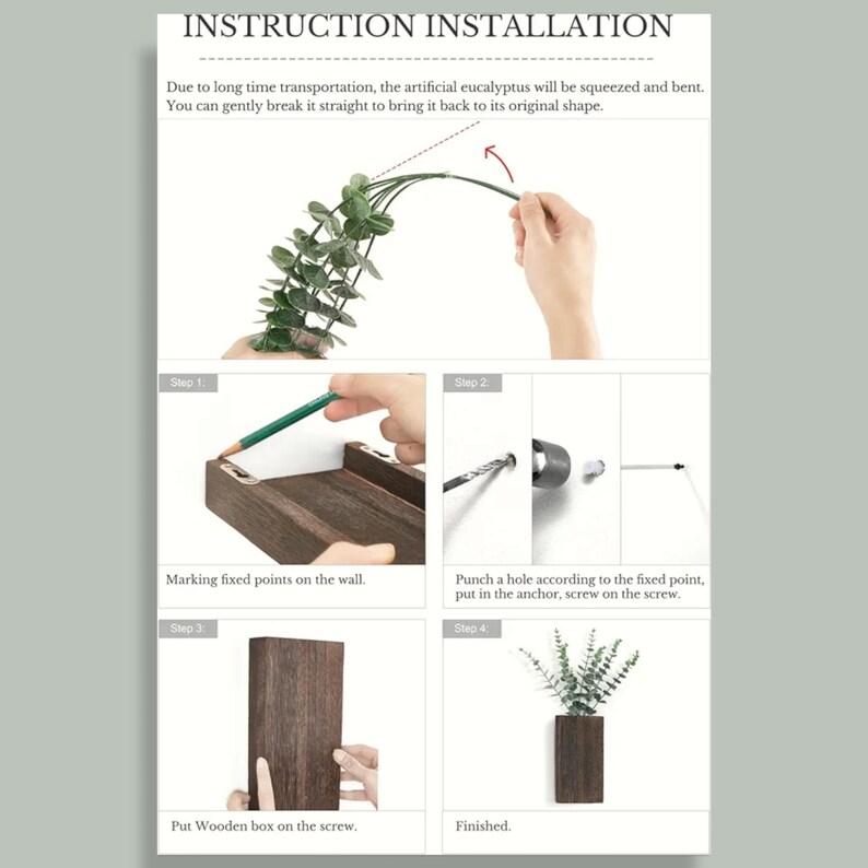 2 Pack Wood Wall Planter Vase With Artificial Eucalyptus | Farmhouse Wall Hanging Decor for ...