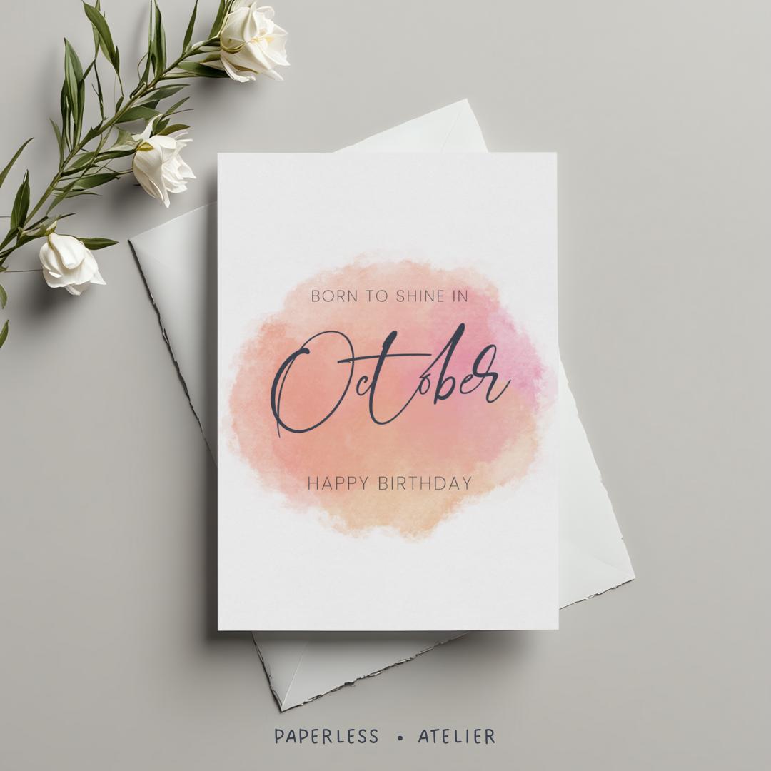 Printable Birthday Card, October Card, October Born, Born in October ...