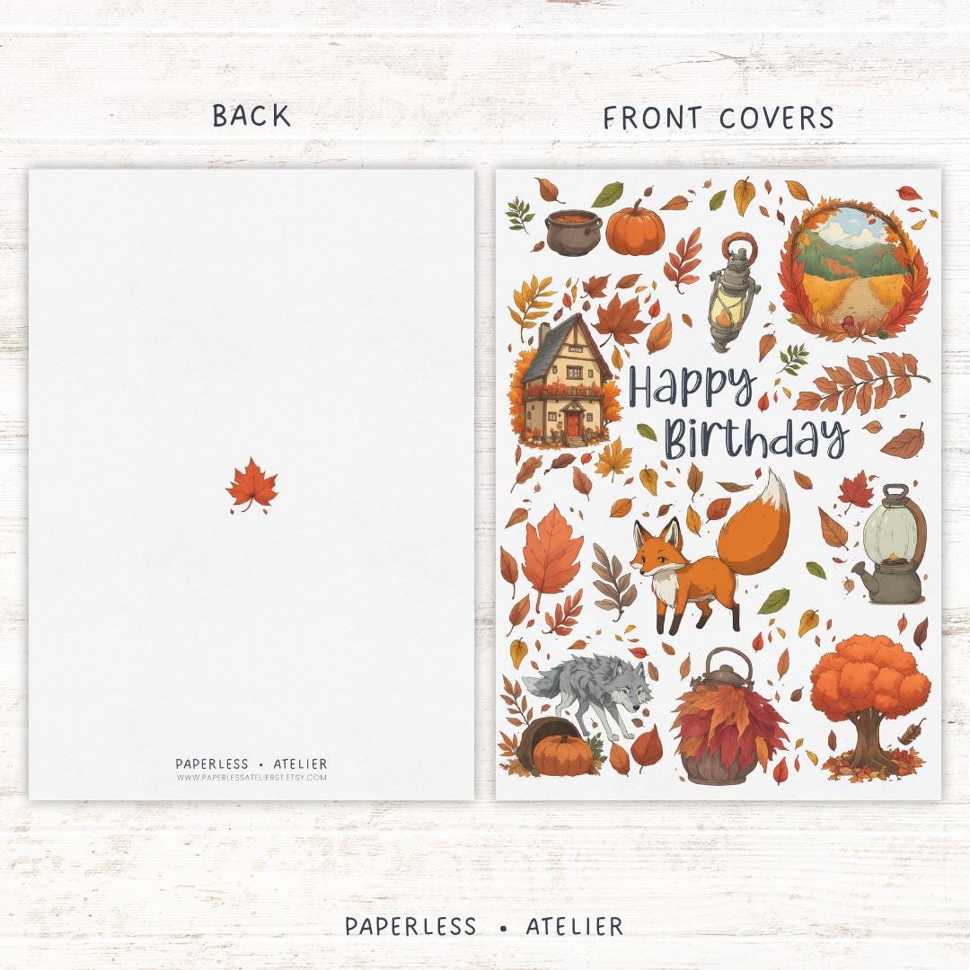 Printable Autumn Birthday Card, Autumn Birthday, Cozy and Fun Design ...