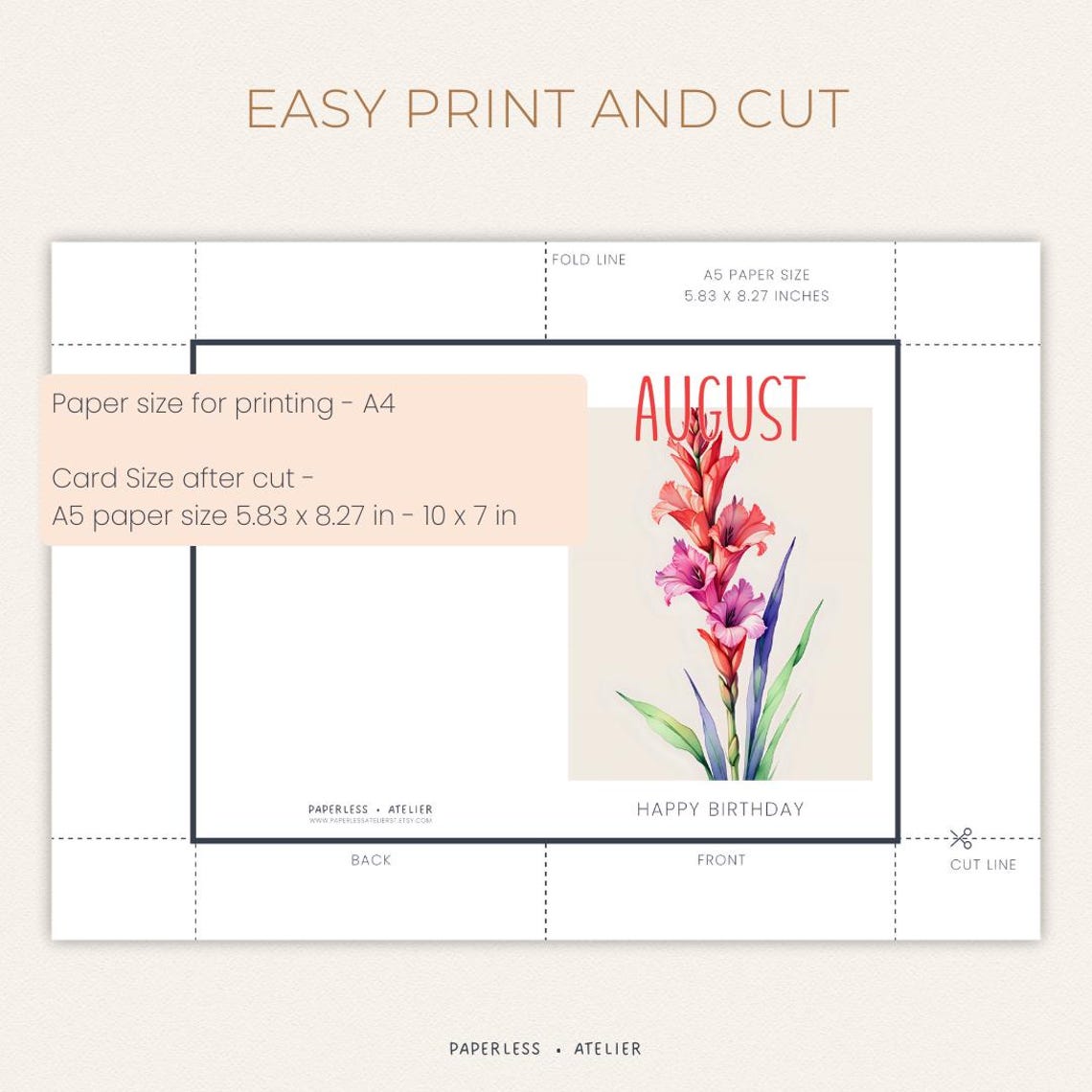 Printable Birthday Card, August Birth Flower Card, August Born, Born in ...
