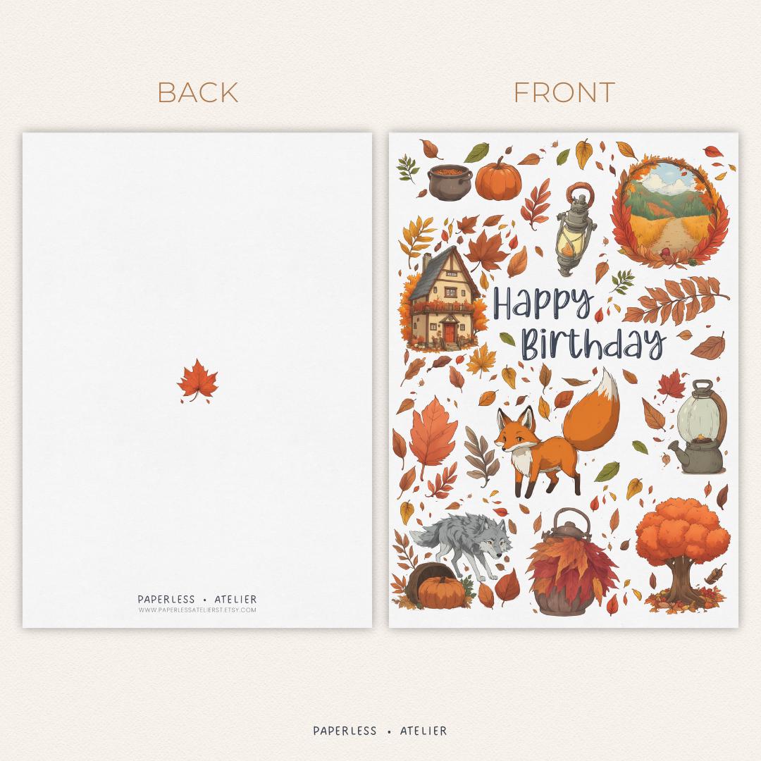 Printable Autumn Birthday Card, Autumn Birthday, Cozy and Fun Design ...