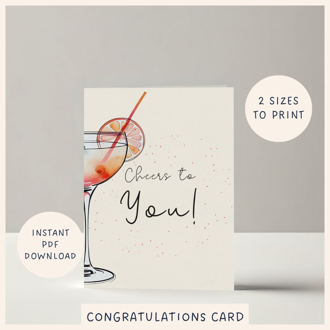 Printable Congratulation Card, Cheers to You, Congrats Card ...