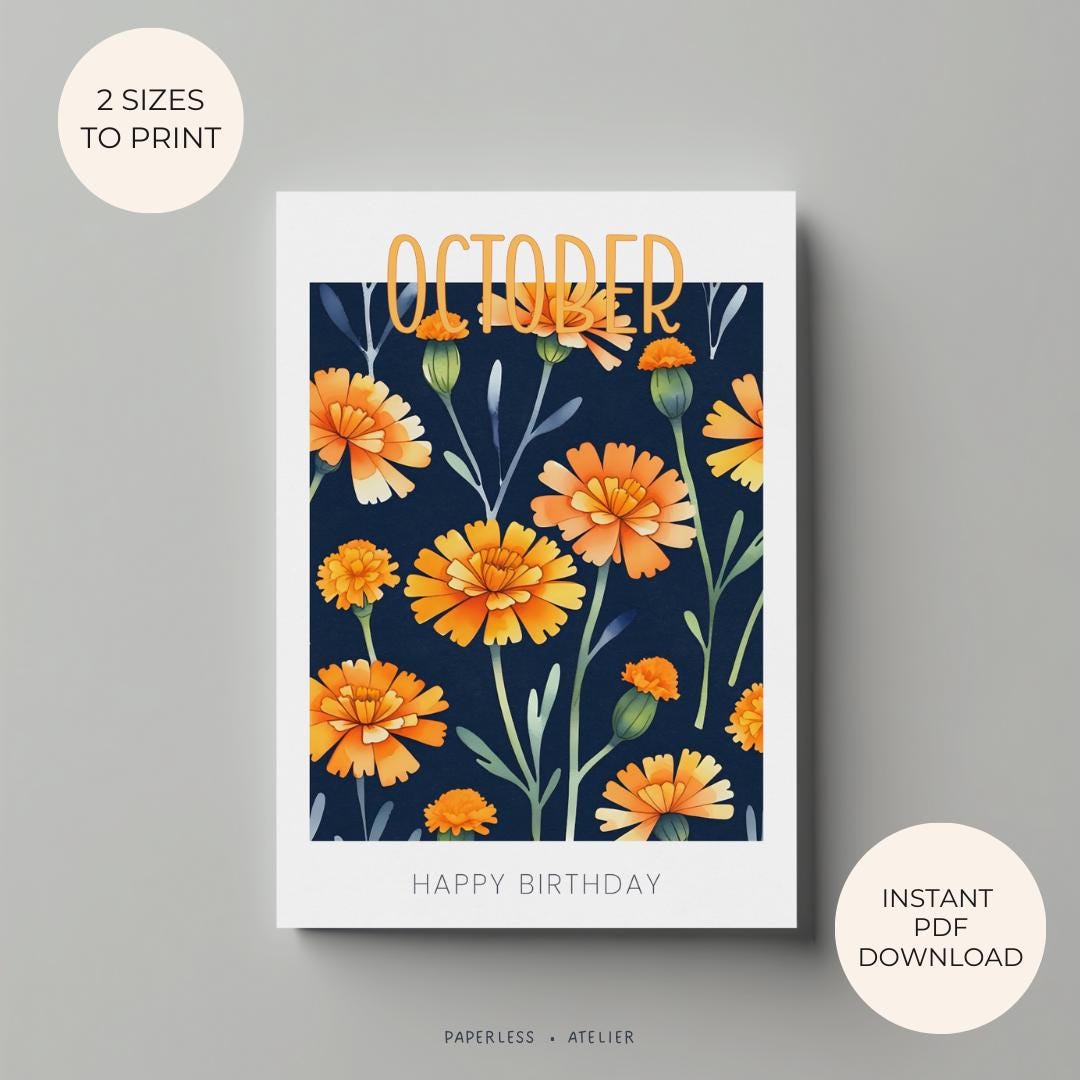 Printable Birthday Card, October Birth Flower Card, October Born, Born ...