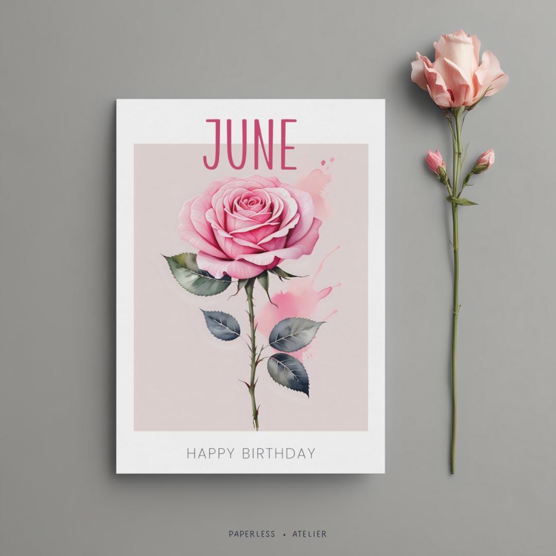 Printable Birthday Card, June Birth Flower Card, June Born, Born in ...