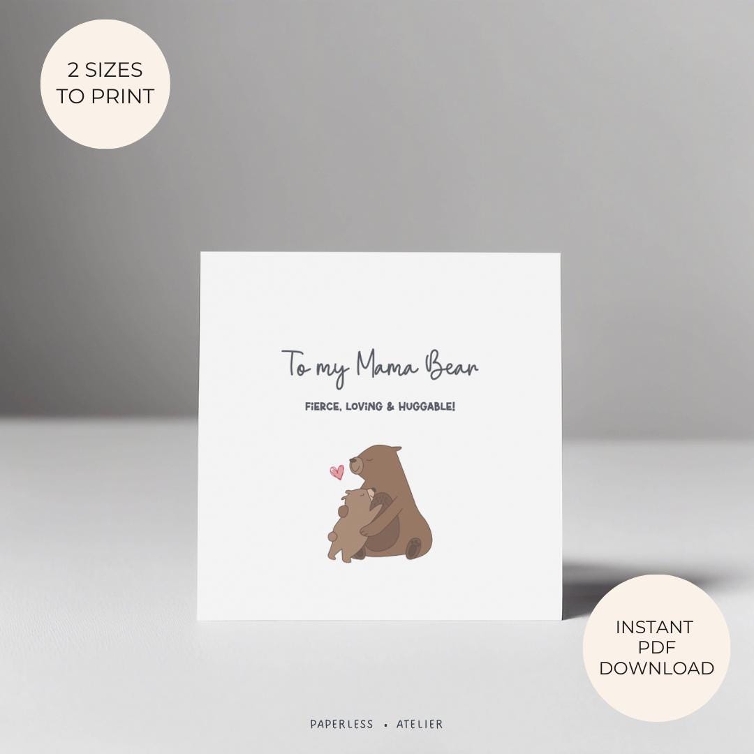 Printable Mother's Day Card, Mama Bear, Bear Mum, Bear Mom, Fun Card ...