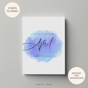 Printable Birthday Card, April Card, April Born, Born in April ...