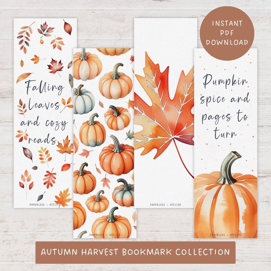 4 Printable Autumn Bookmarks, Autumn Bookmark, Fall Bookmark, Book ...
