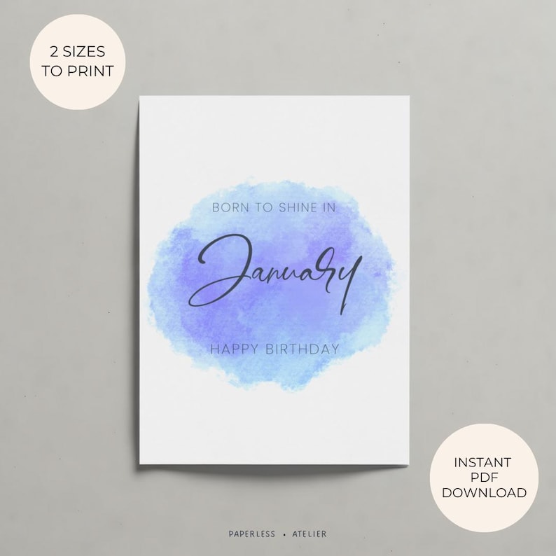 Printable Birthday Card, January Card, January Born, Born in January ...