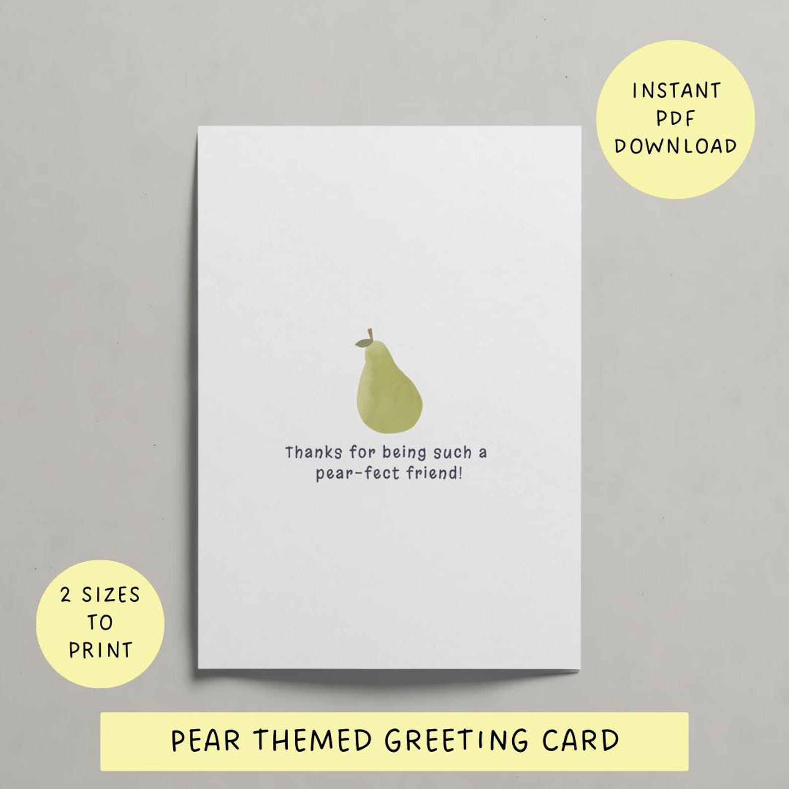 Printable Pear Greeting Card, Birthday, Thank You, Friendship ...