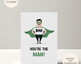 Printable Father's Day Card for Your Superhero Dad | INSTANT DOWNLOAD ...