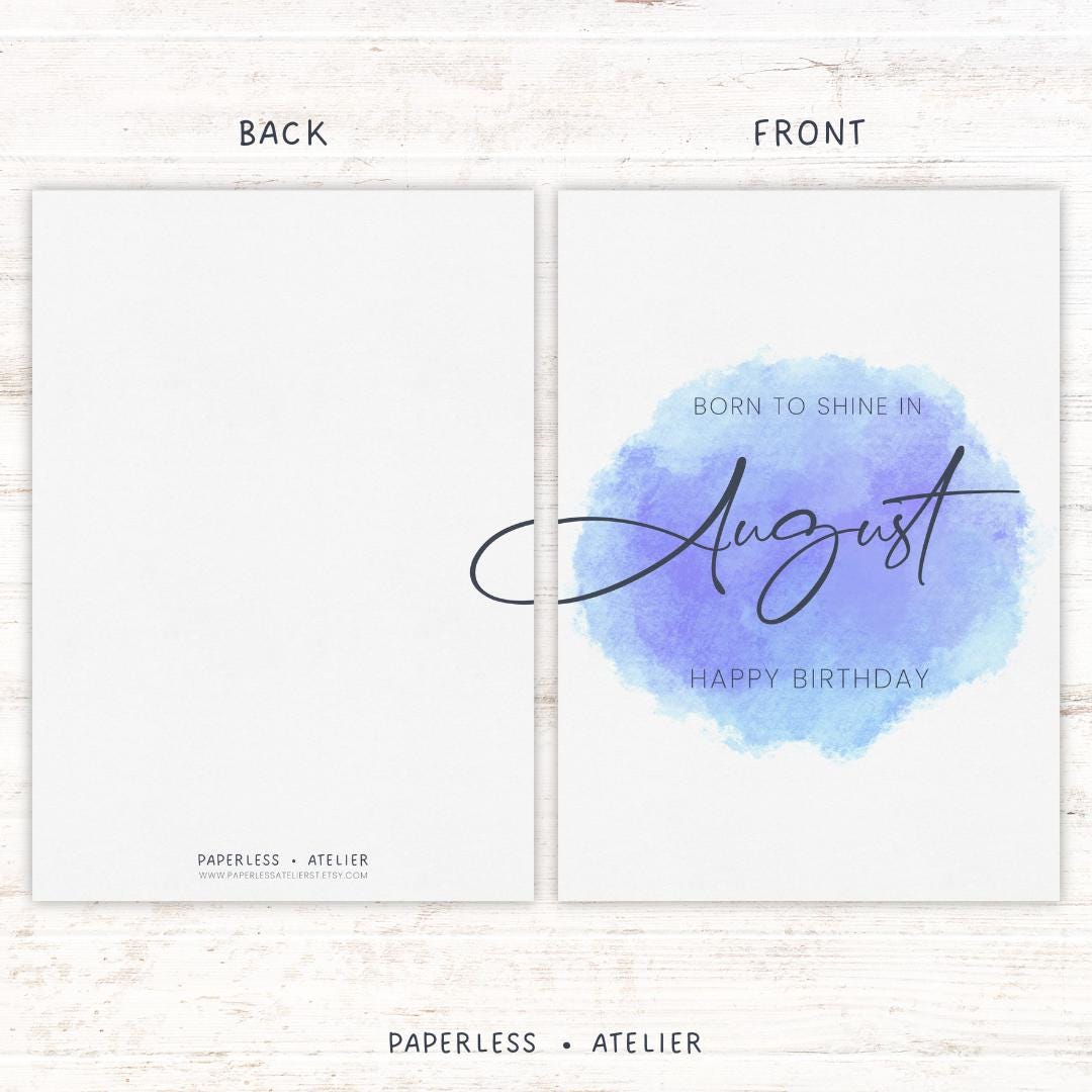 Printable Birthday Card, August Card, August Born, Born in August Card ...