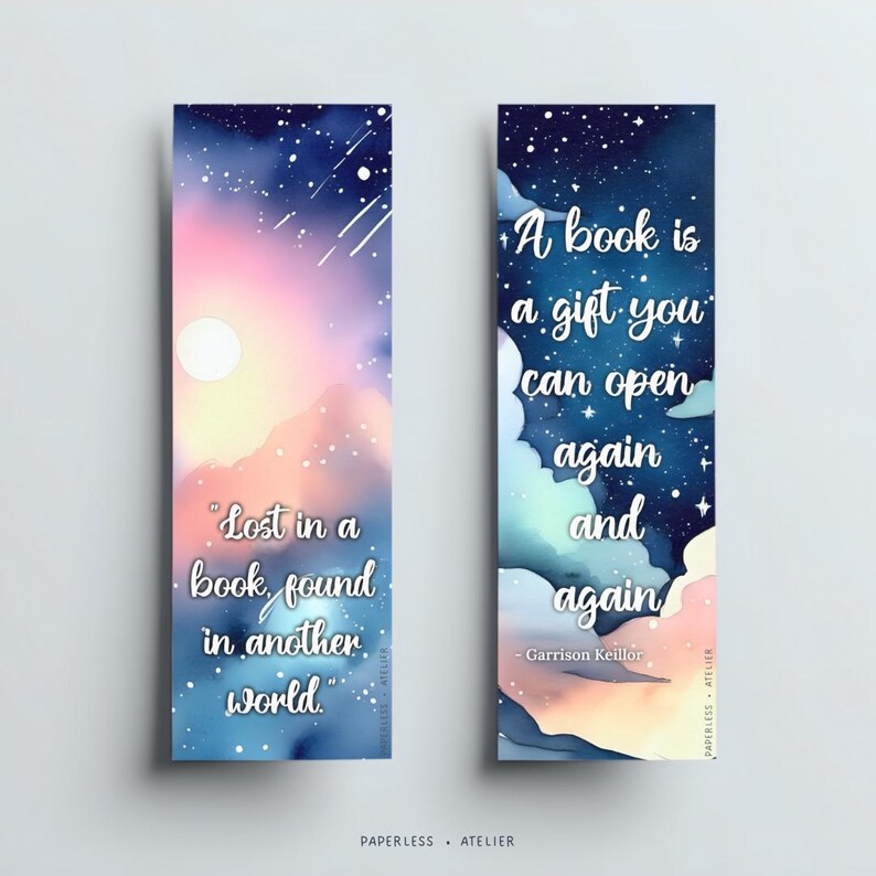 12 Printable Bookmark, Night Sky Watercolour Bookmark, Printable ...