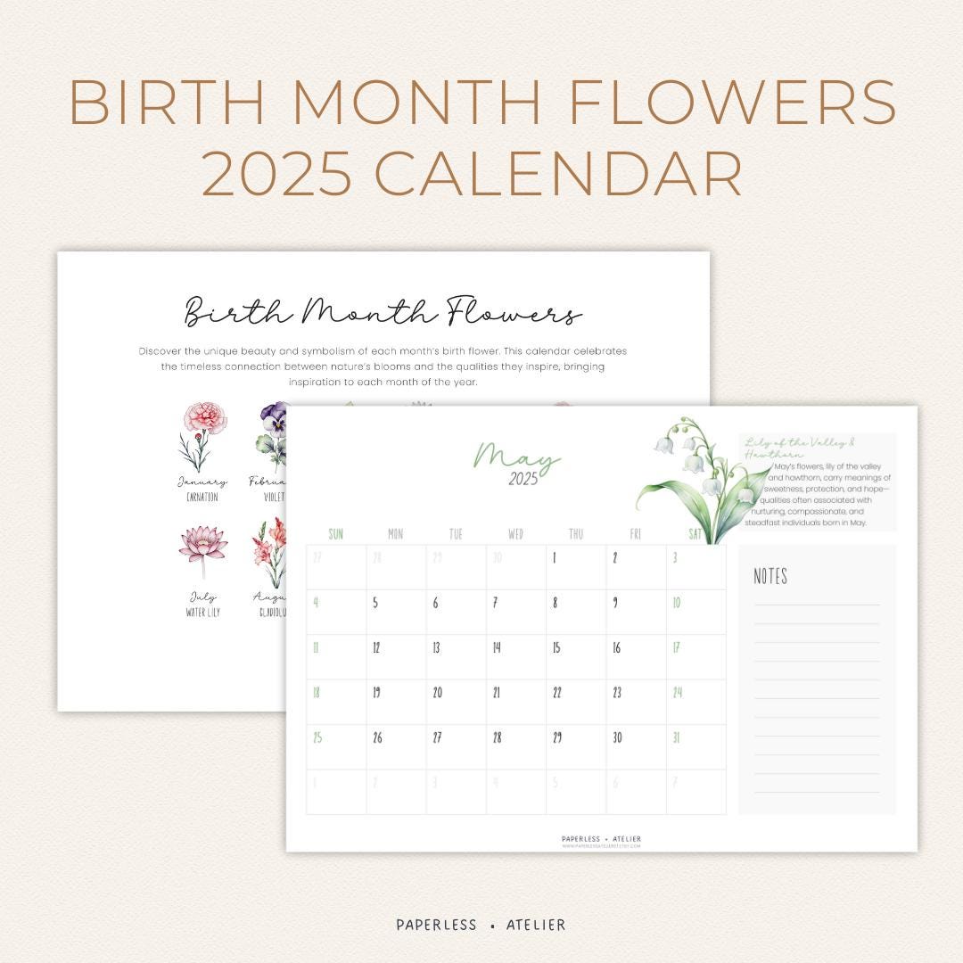 Printable Birth Month Flowers 2025 Calendar , Printable Calendar, 2025 ...