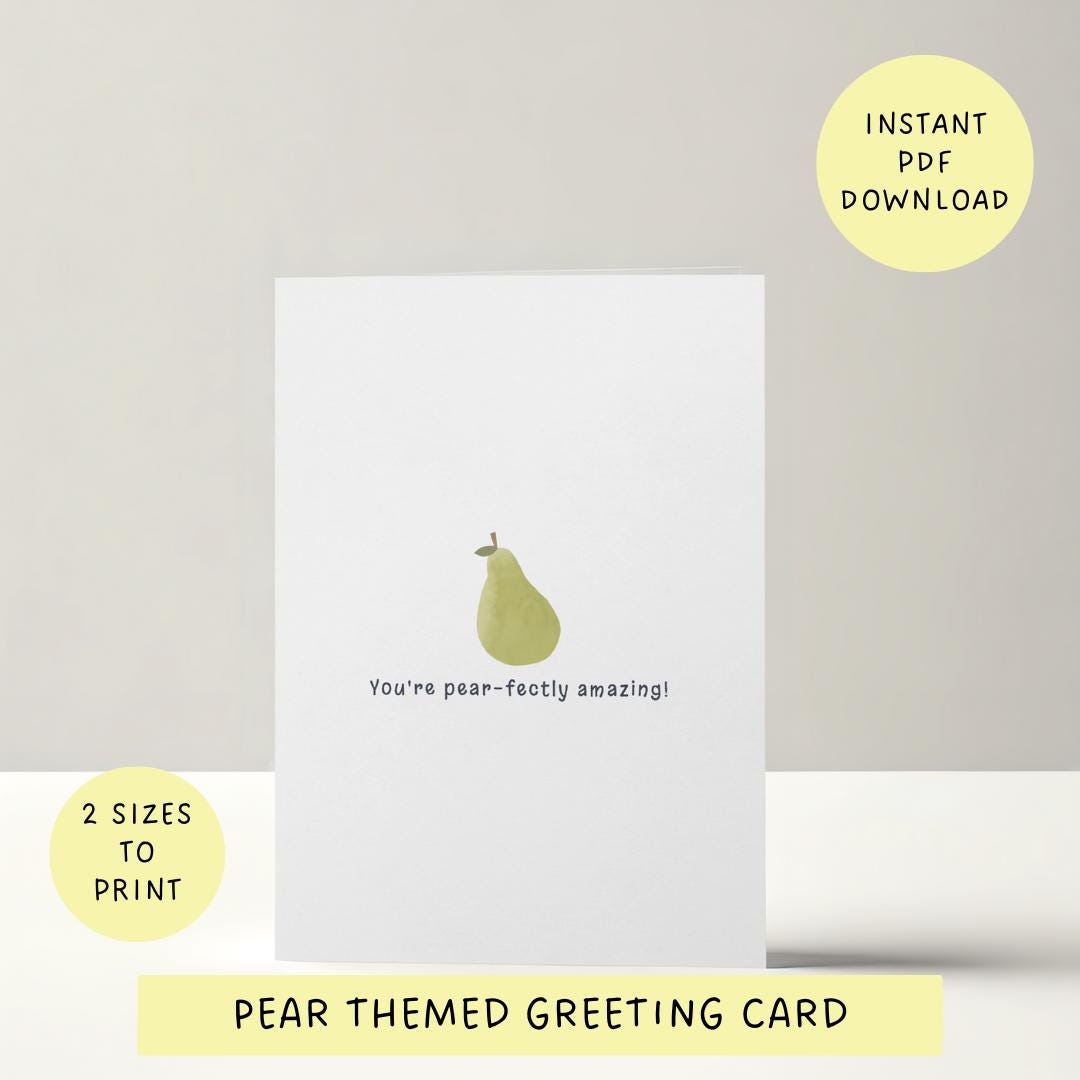 Printable Pear Greeting Card, Birthday, Thank You, Friendship ...