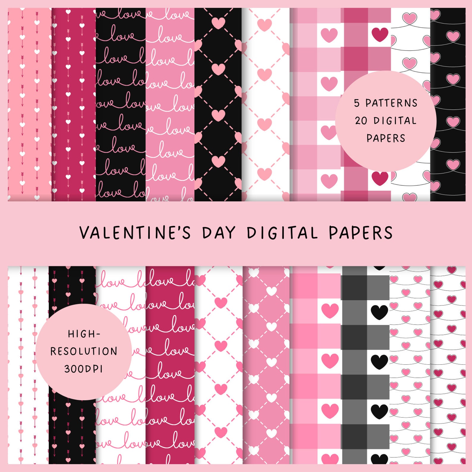 20 Printable Paper, Valentine's Digital Paper, Romantic Paper ...