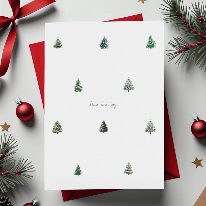 Printable Christmas Card, Minimalist Christmas Tree Card, Christmas ...