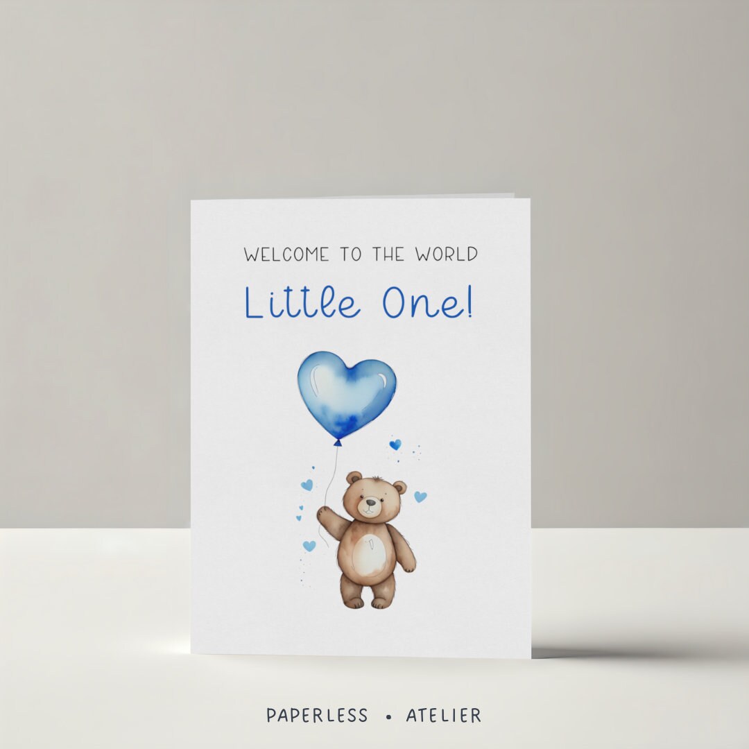 Printable New Baby Card, Birth Card, Little Bear, Baby Boy, New Baby ...