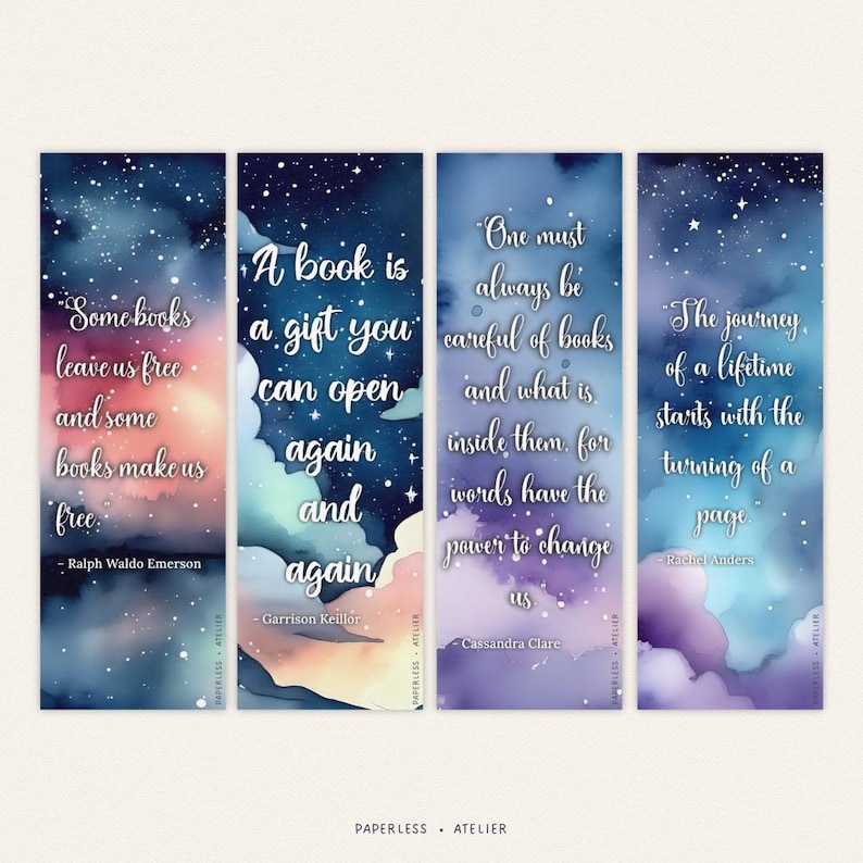 12 Printable Bookmark, Night Sky Watercolour Bookmark, Printable ...