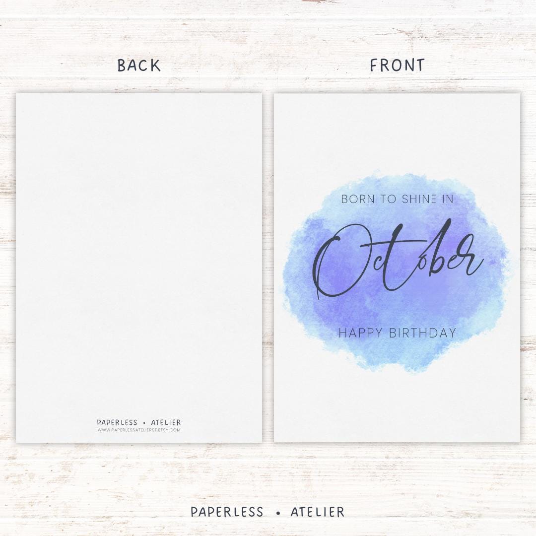 Printable Birthday Card, October Card, October Born, Born in October ...