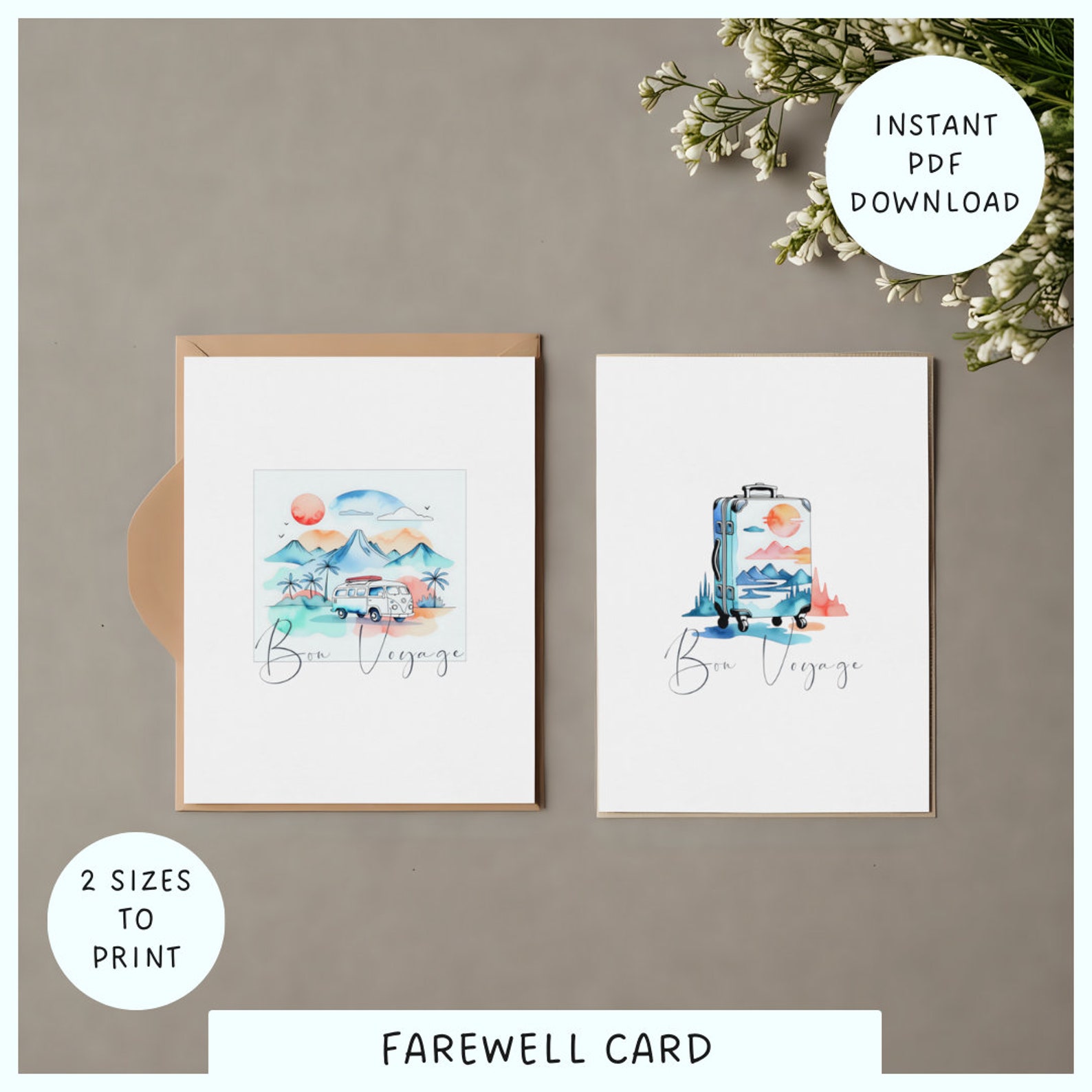Printable Farewell Card, Bon Voyage Card, Moving Travel Leaving New Job ...