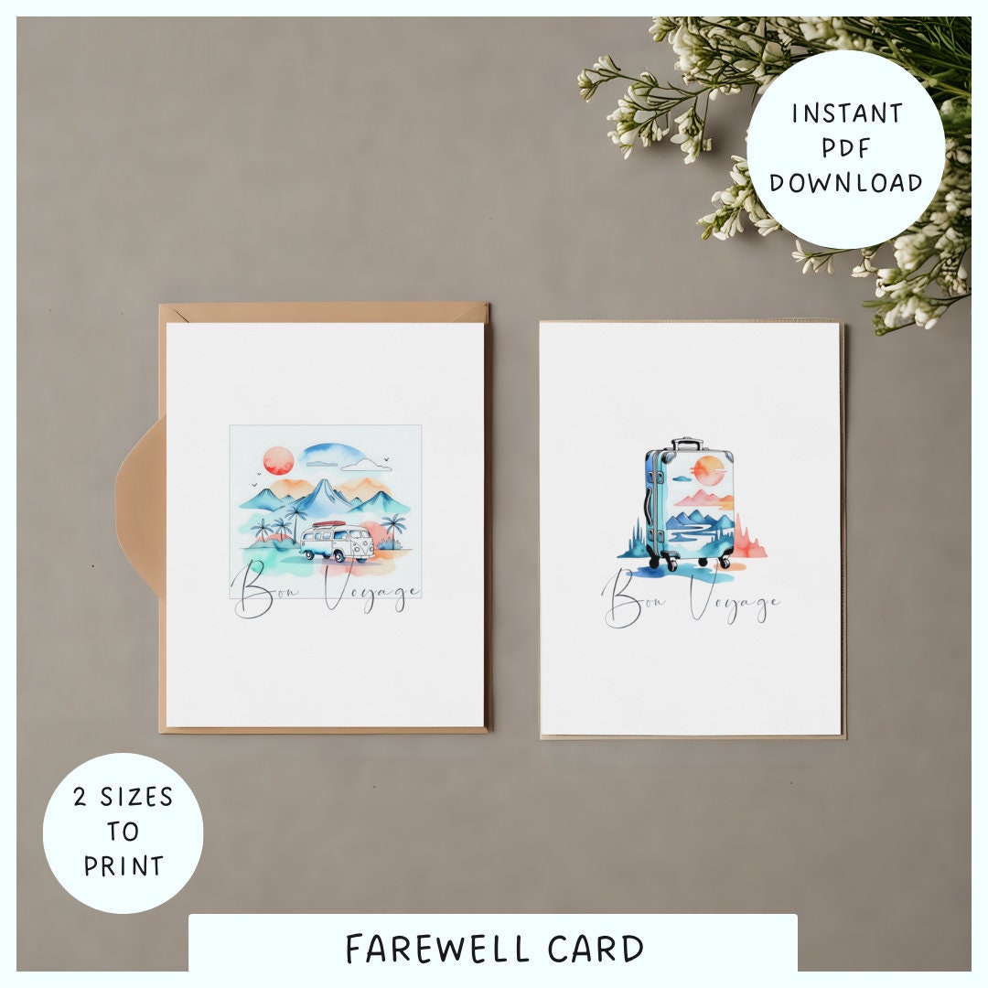 Printable Farewell Card, Bon Voyage Card, Moving Travel Leaving New Job ...