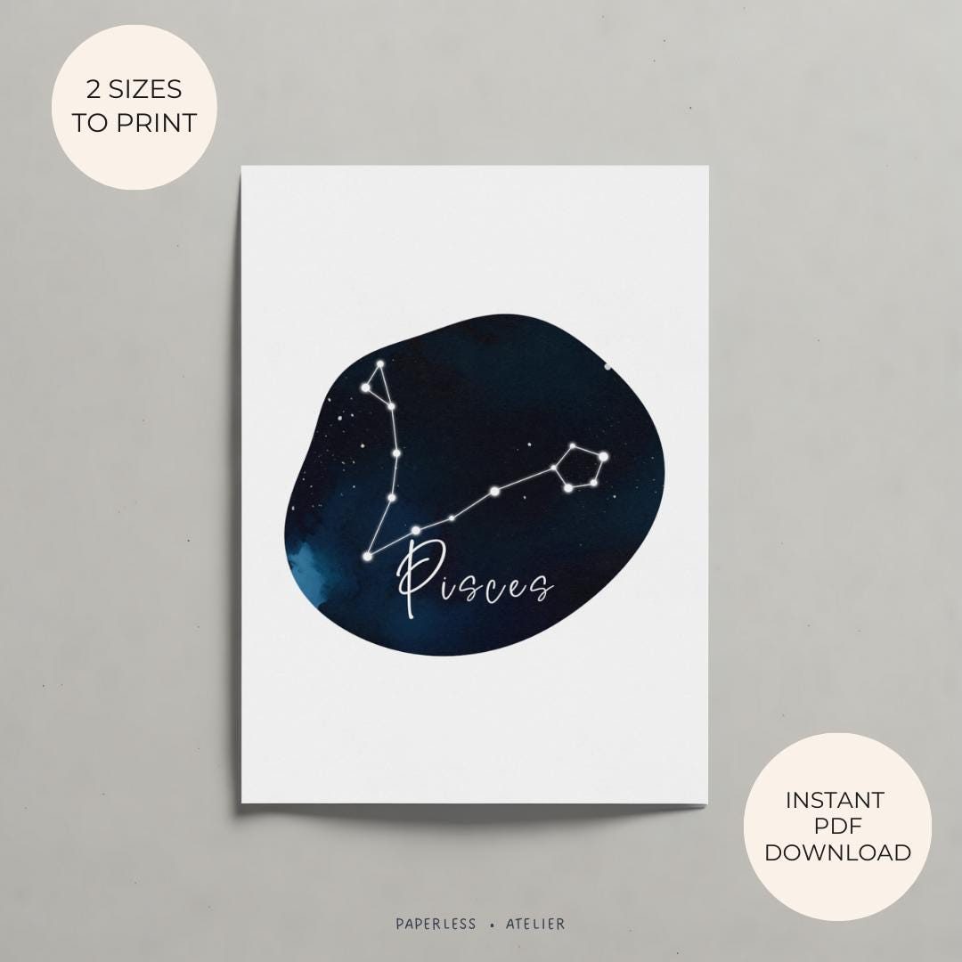 Printable Birthday Card, Pisces Constellation, Pisces Zodiac, Pisces ...