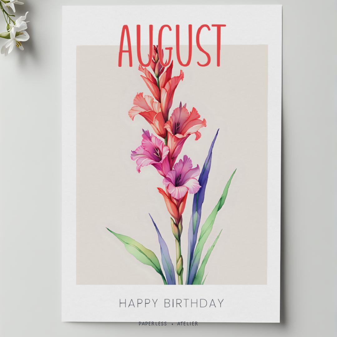 Printable Birthday Card, August Birth Flower Card, August Born, Born in ...