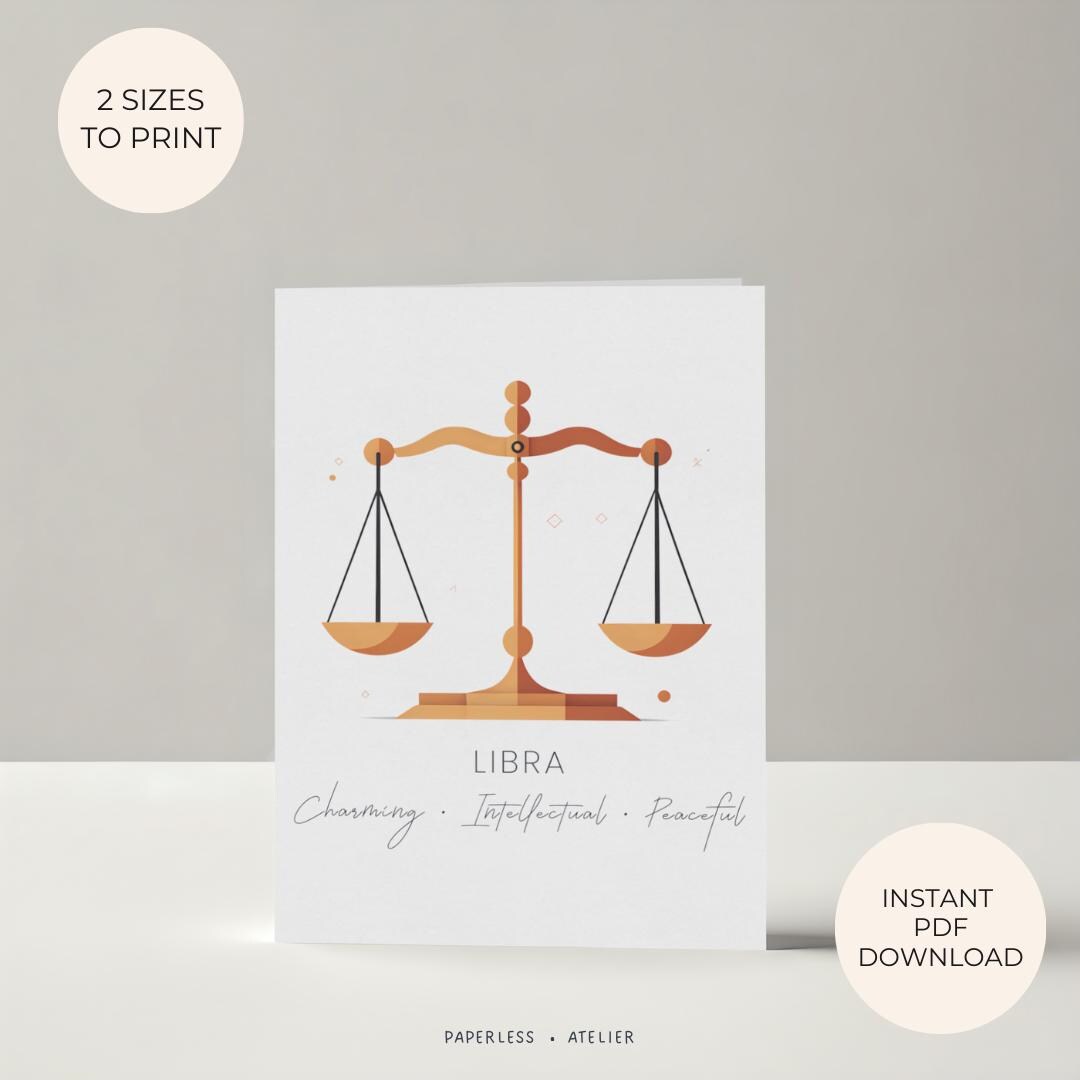 Printable Birthday Card, Libra Zodiac, Libra Card, Zodiacs Card ...