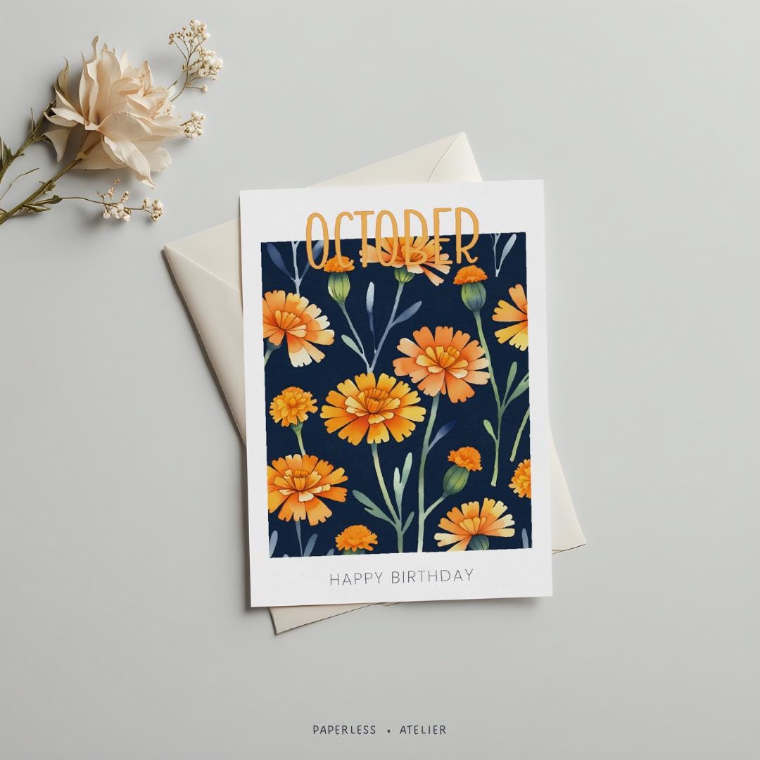 Printable Birthday Card, October Birth Flower Card, October Born, Born ...