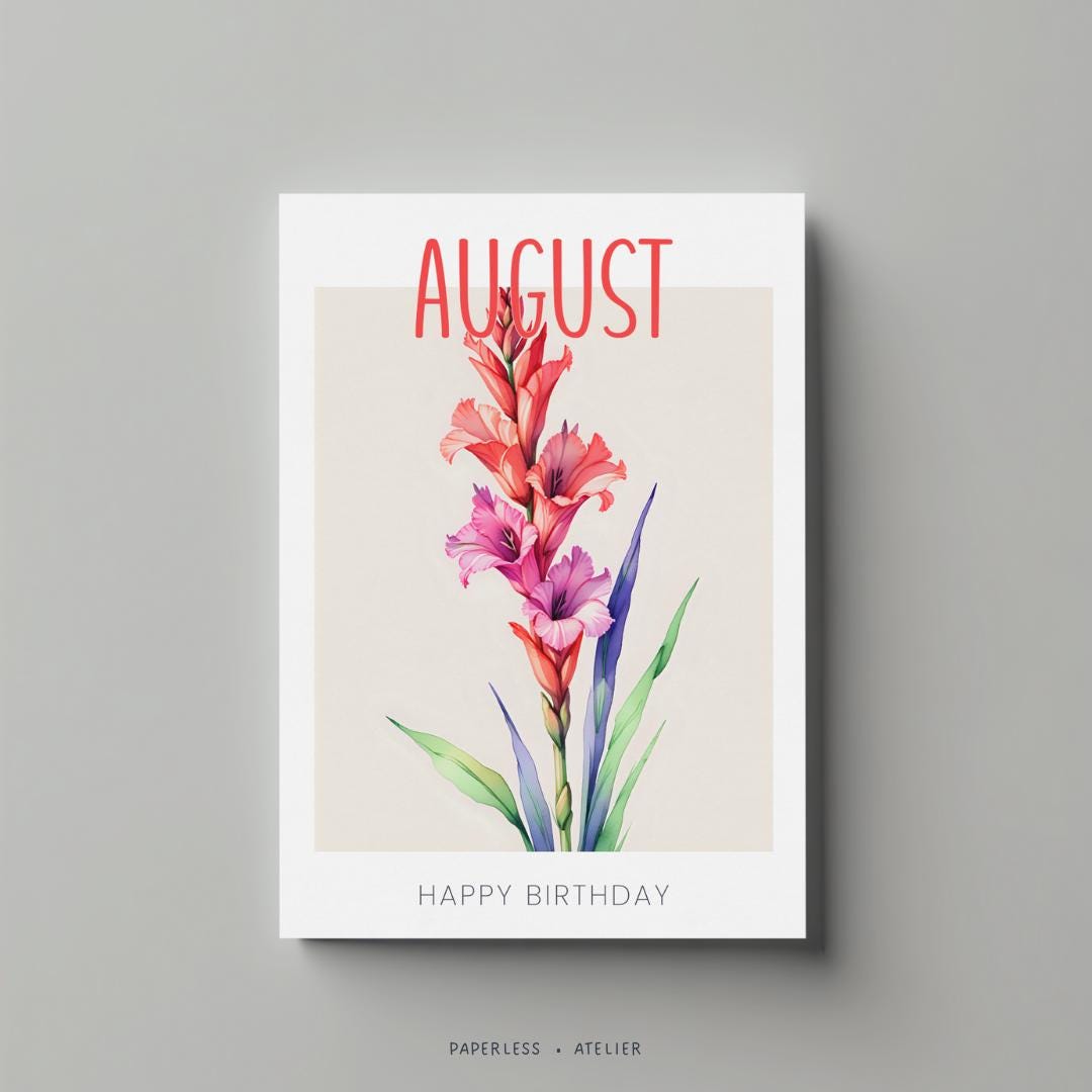 Printable Birthday Card, August Birth Flower Card, August Born, Born in ...