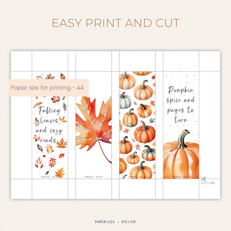 4 Printable Autumn Bookmarks, Autumn Bookmark, Fall Bookmark, Book ...