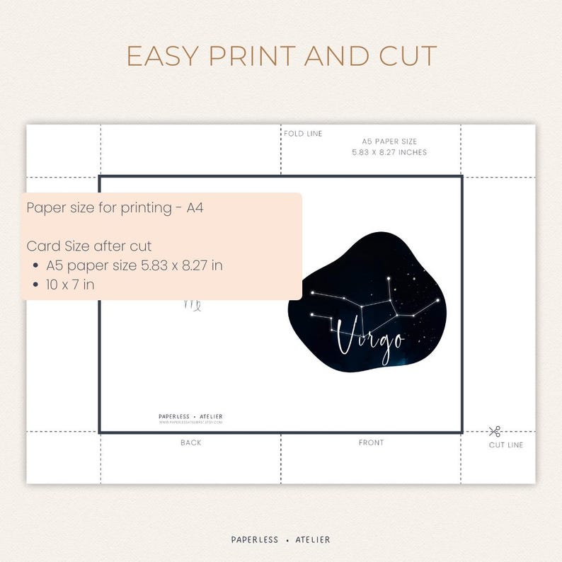 Printable Birthday Card, Virgo Constellation, Virgo Zodiac, Virgo Card ...