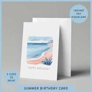 Printable Birthday Card, Summer Card, Summer Birthday Card, Minimalist ...