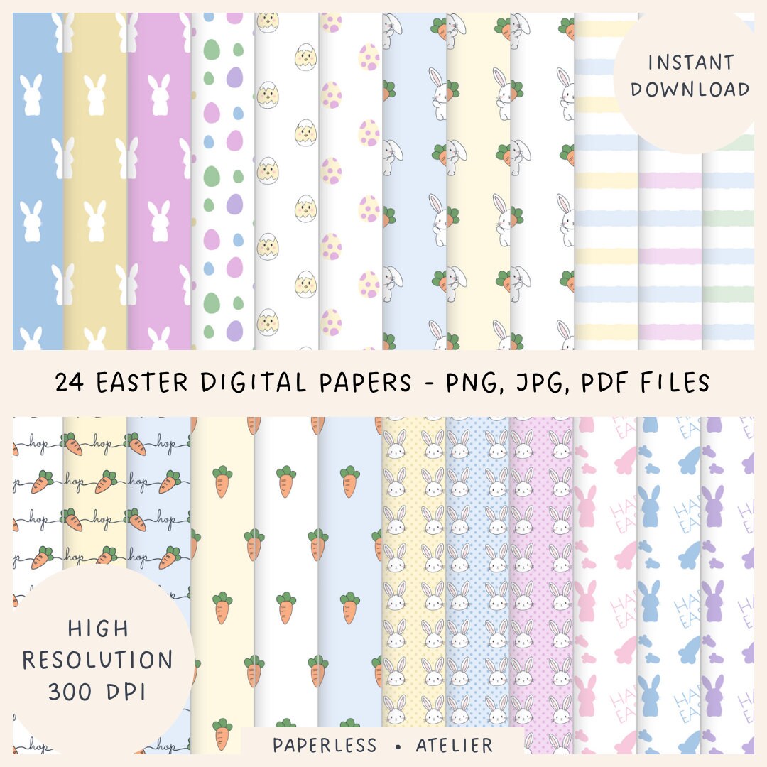 24 Printable Easter Paper, Easter Digital Paper, Printable Digital ...