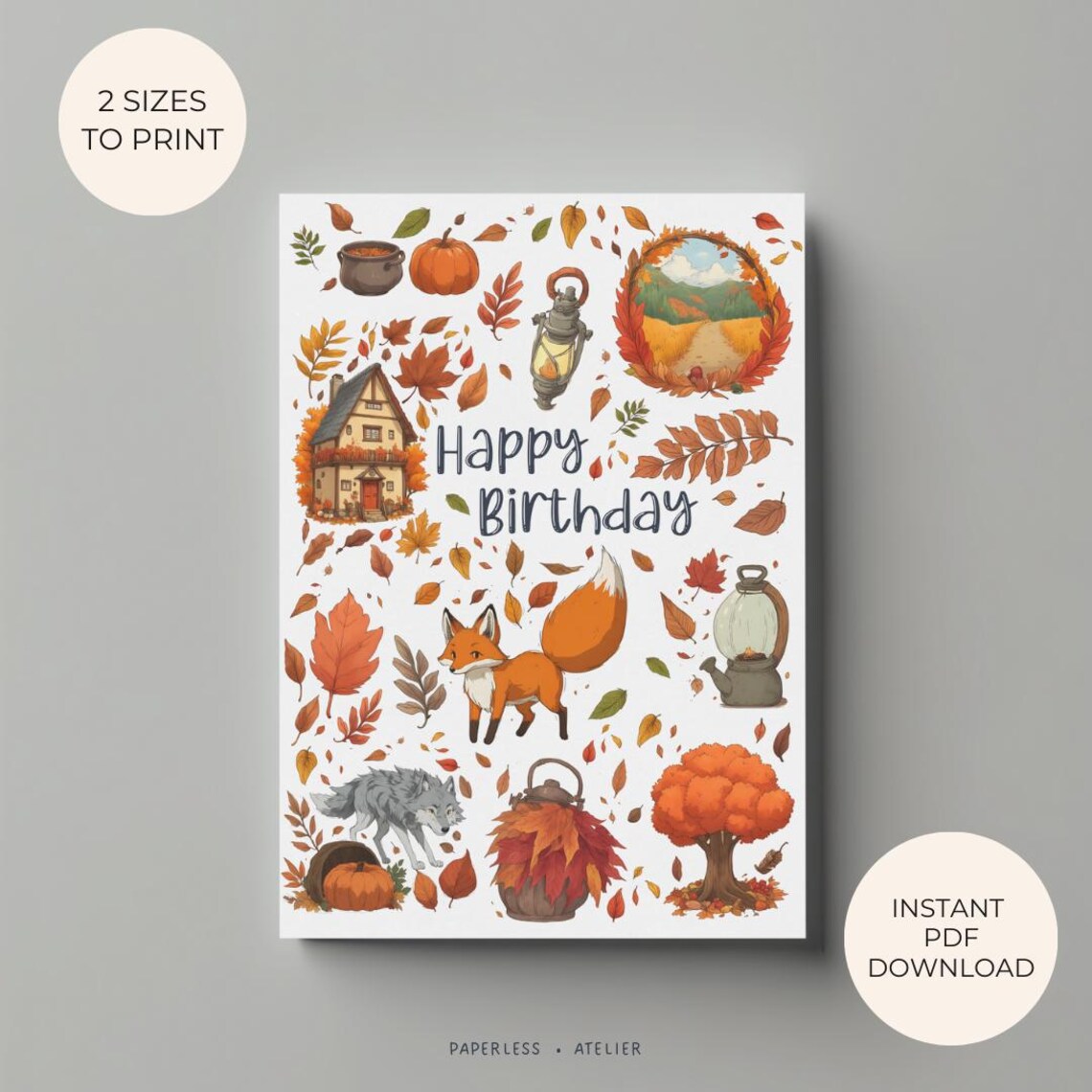 Printable Autumn Birthday Card, Autumn Birthday, Cozy and Fun Design ...