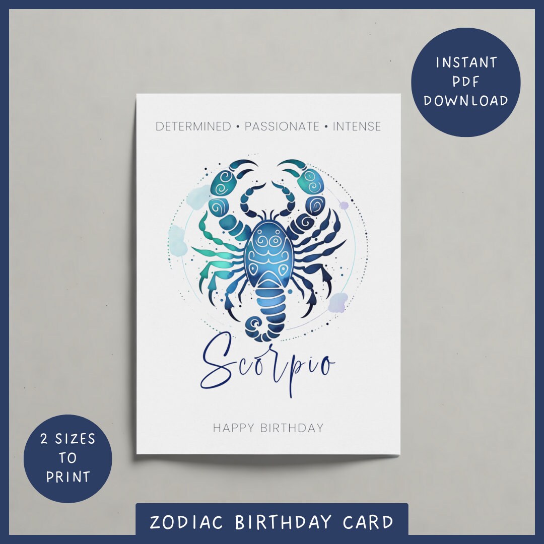 Printable Birthday Card, Boho Card, Scorpio Zodiac, Scorpio Card ...