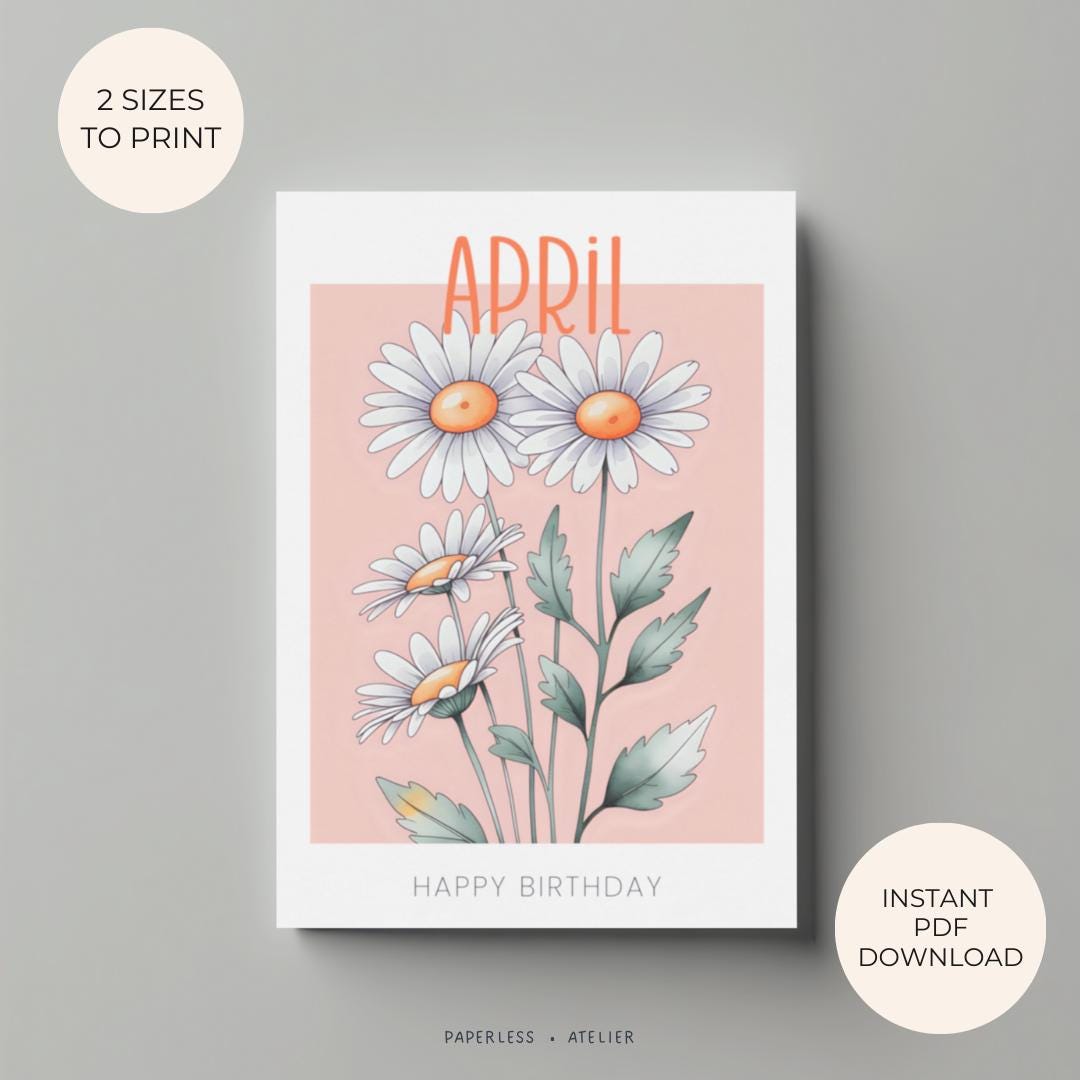 Printable Birthday Card, April Birth Flower Card, April Born, Born in ...