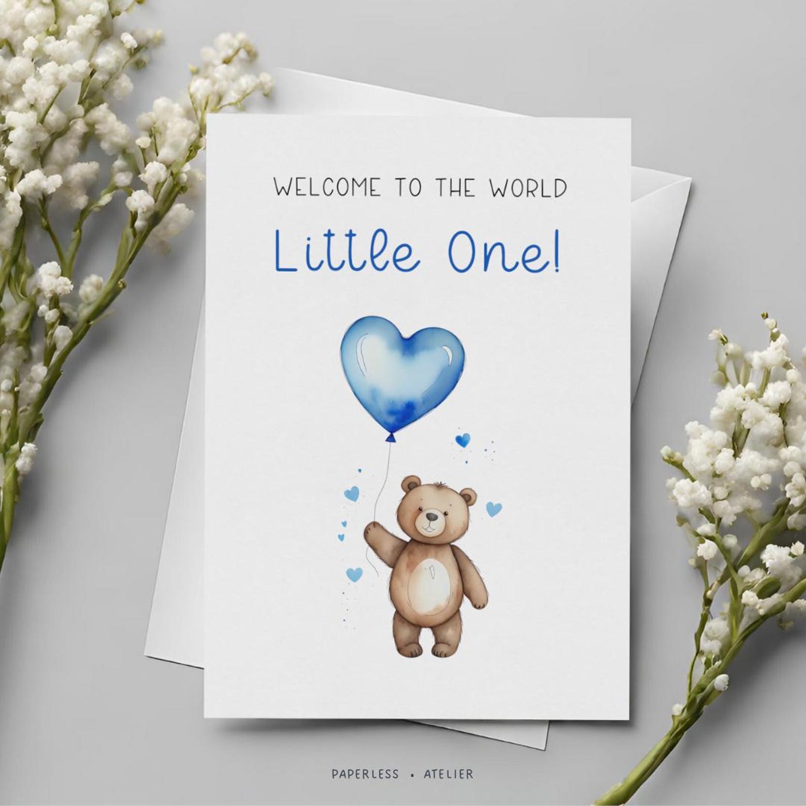 Printable New Baby Card, Birth Card, Little Bear, Baby Boy, New Baby ...