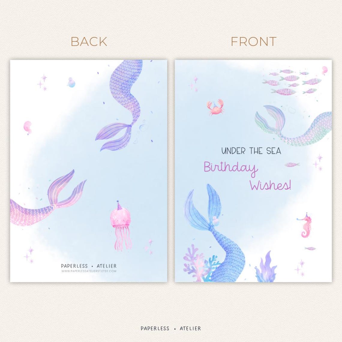 Printable Birthday Card, Mermaid Tail Card, Summer Birthday Card, Sea ...