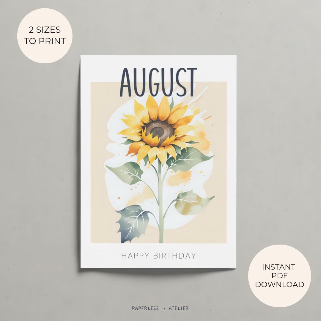 Printable Birthday Card, August Card, August Born, Born in August Card ...